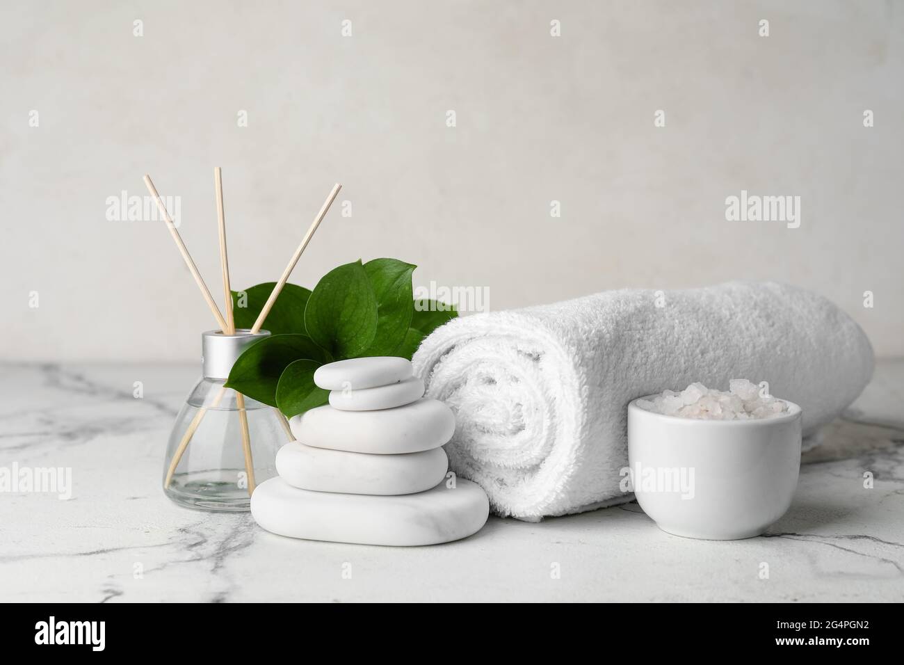 Set of spa supplies on white background Stock Photo - Alamy
