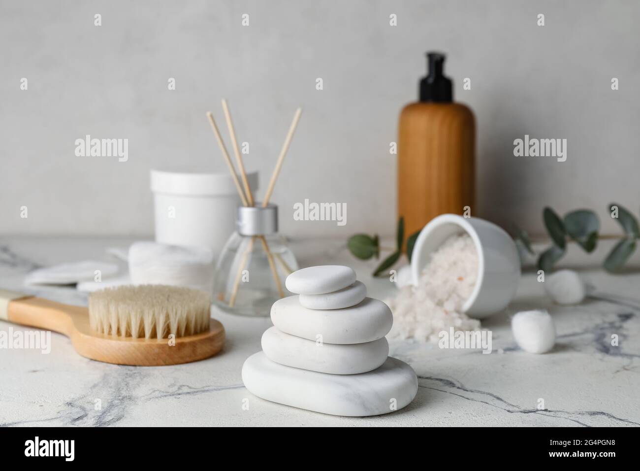 Set of spa supplies on white background Stock Photo - Alamy