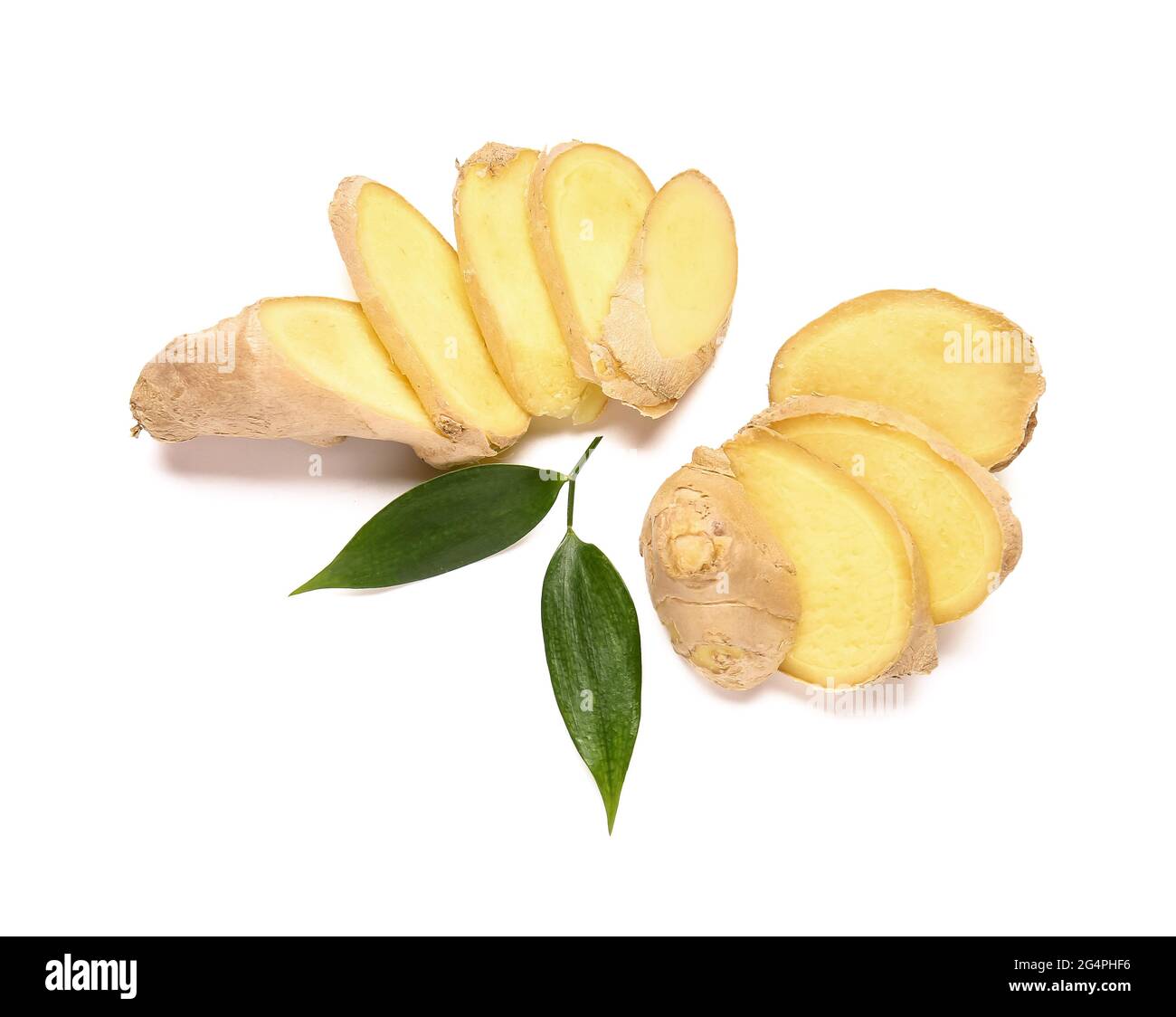 Sliced fresh ginger on white background Stock Photo - Alamy
