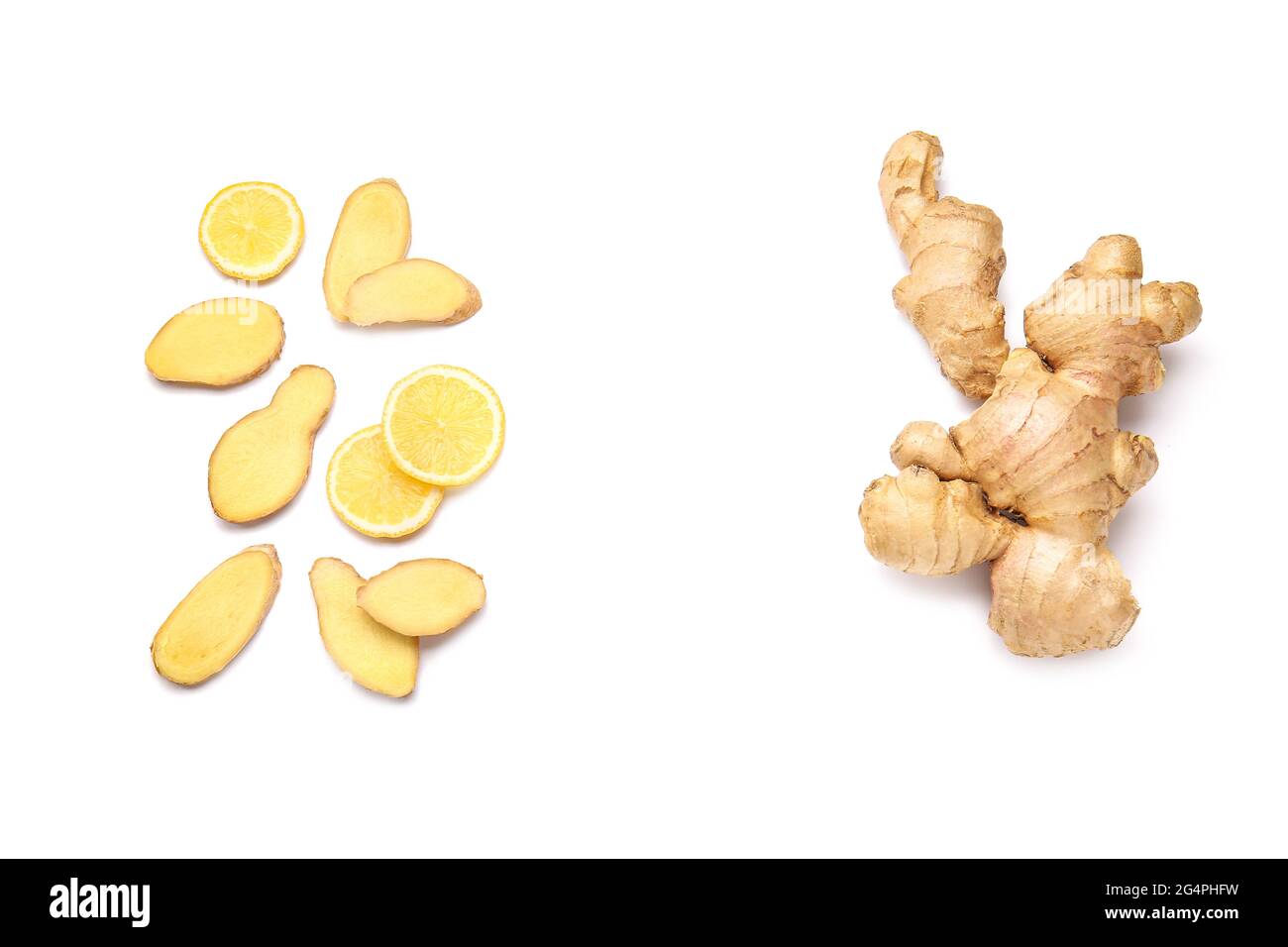 Fresh ginger with lemon on white background Stock Photo - Alamy