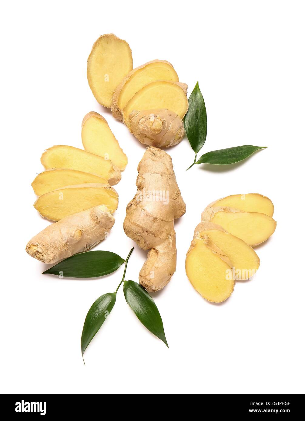 Sliced fresh ginger on white background Stock Photo - Alamy