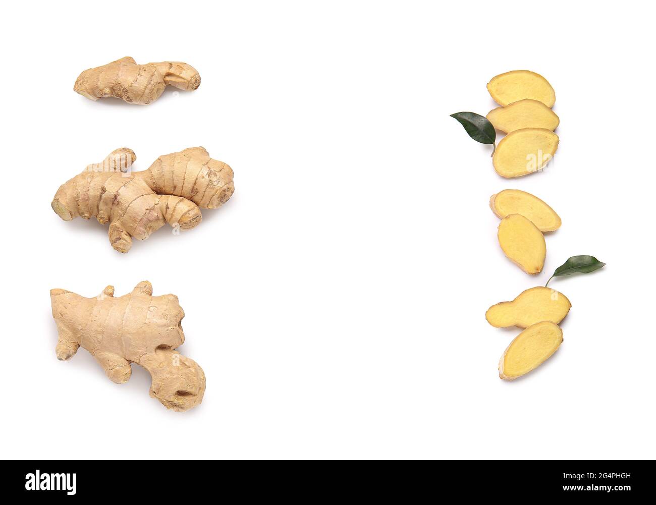 Fresh ginger with slices on white background Stock Photo - Alamy