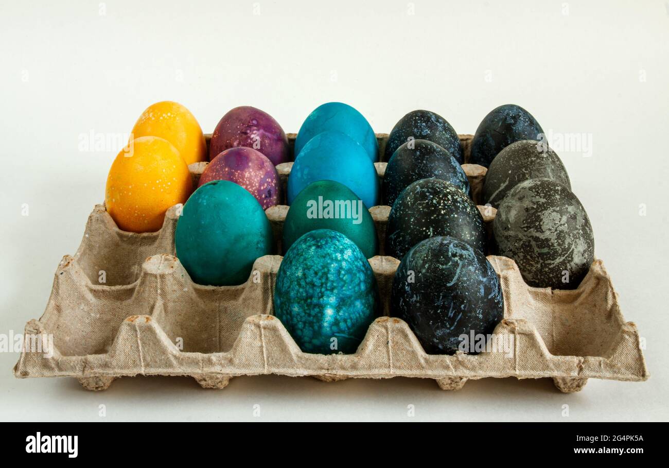 Multi-colored chicken eggs. Feast of Light Easter. Background Stock ...