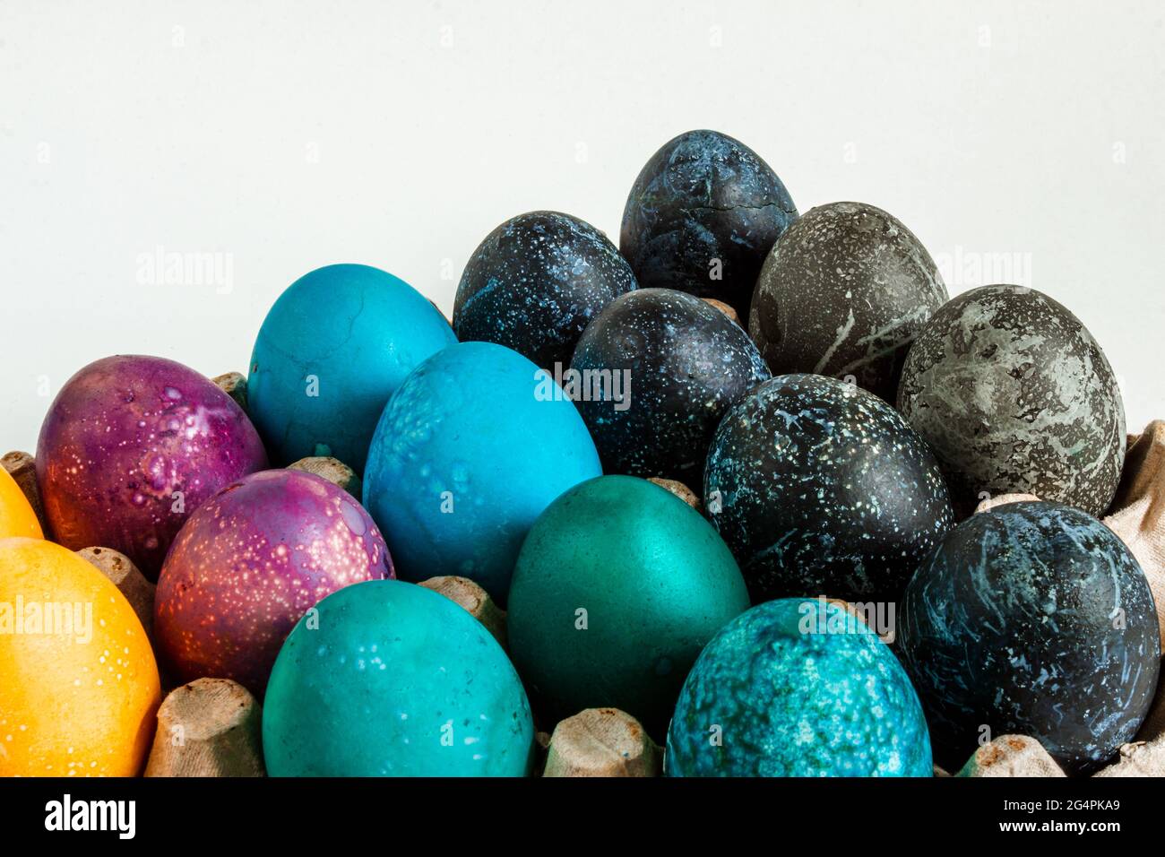 Multi-colored chicken eggs. Feast of Light Easter. Background Stock ...