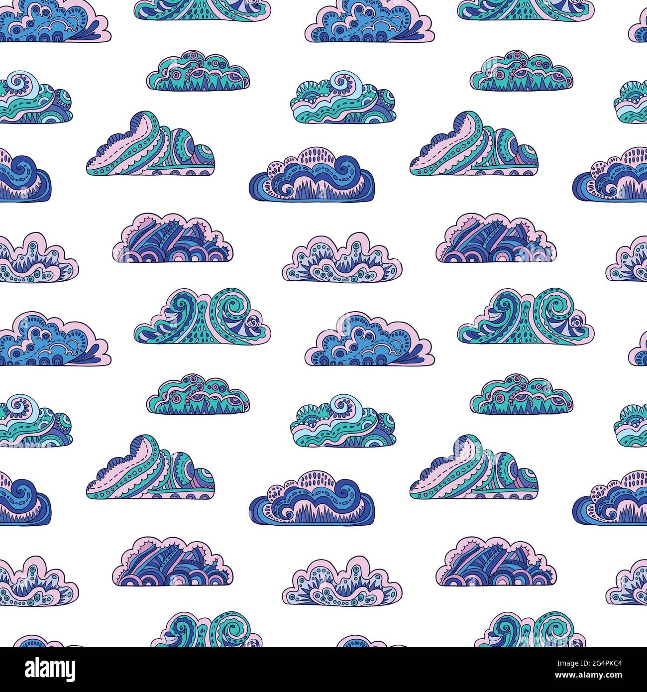 Seamless pattern with doodle ornate mandala clouds. Hand drawn vector ...