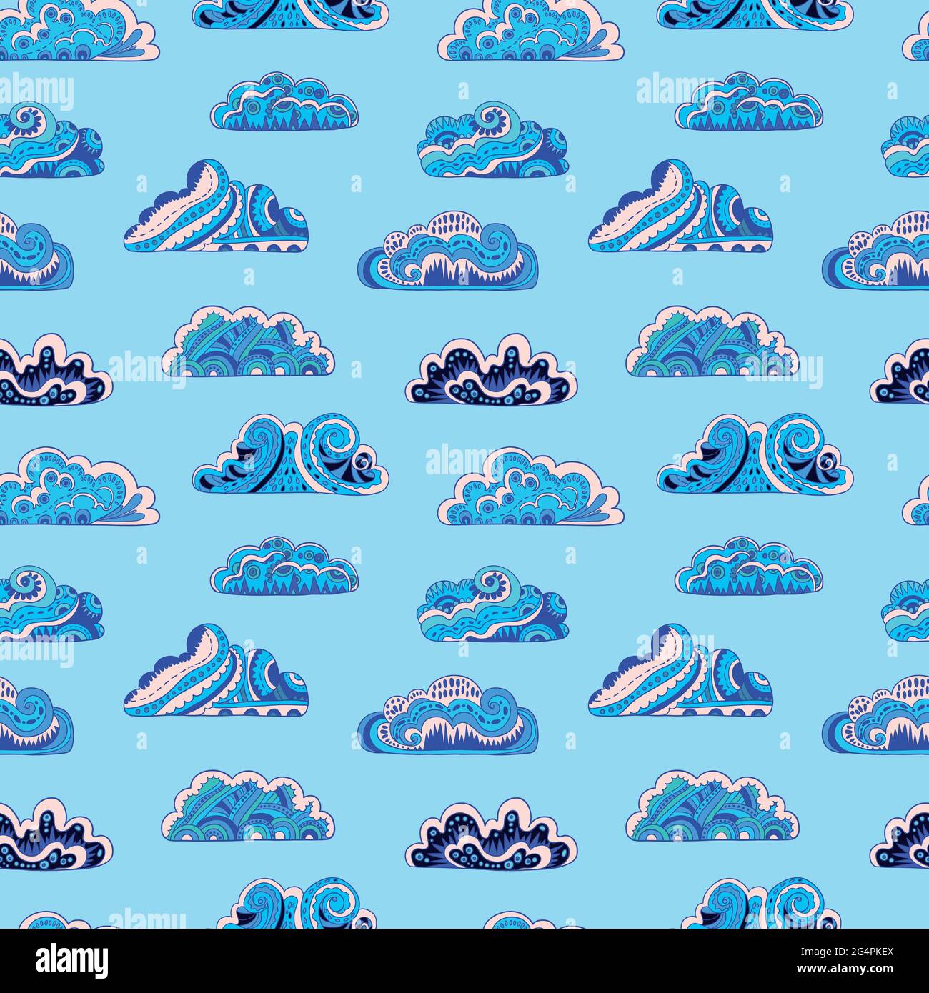 Seamless pattern with doodle ornate mandala clouds. Hand drawn vector ...