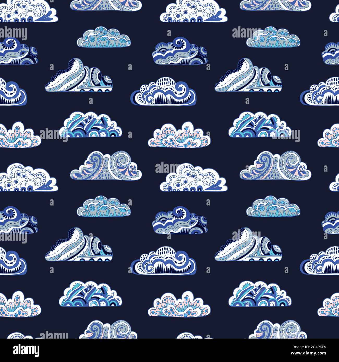 Seamless pattern with doodle ornate mandala clouds. Hand drawn vector ...