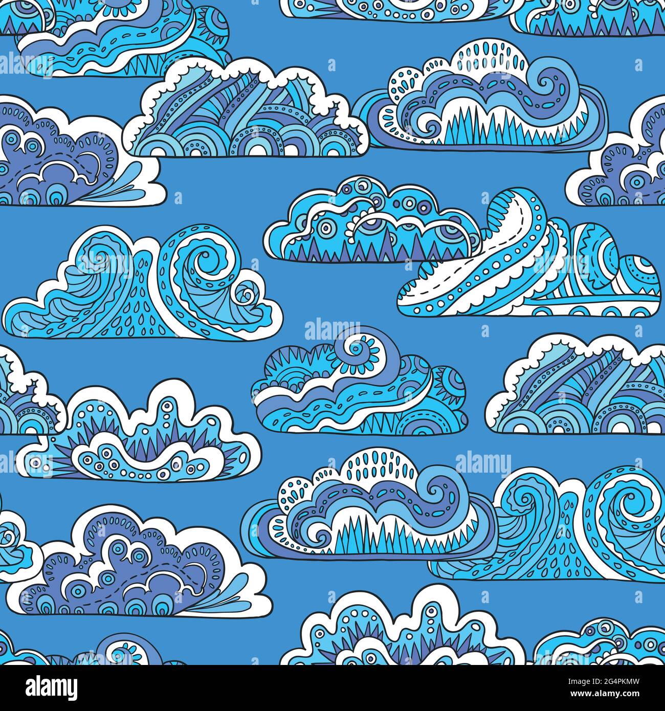 Seamless pattern with doodle ornate mandala clouds. Hand drawn vector ...