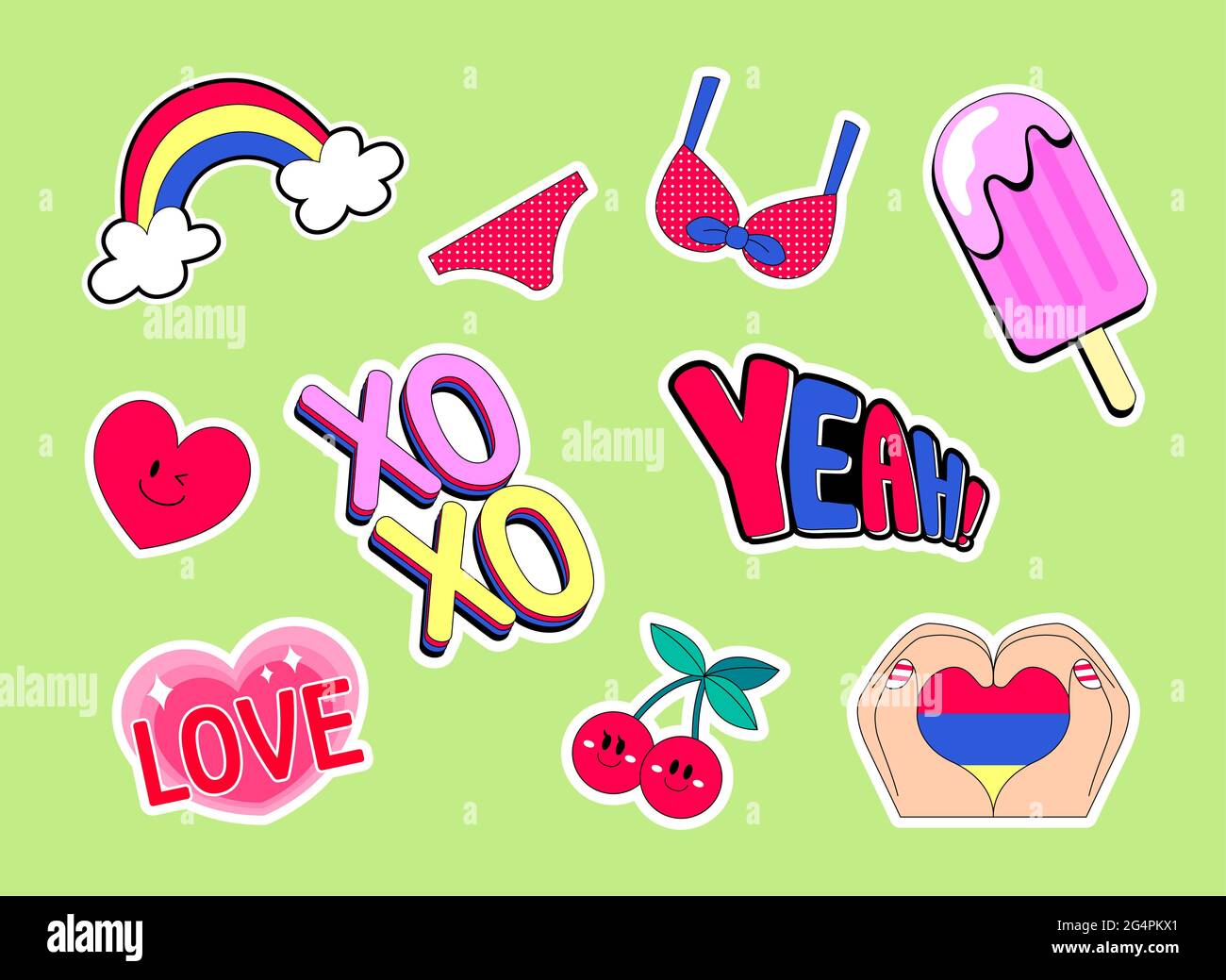 hip, fashionable retro colorful sticker set Stock Photo - Alamy