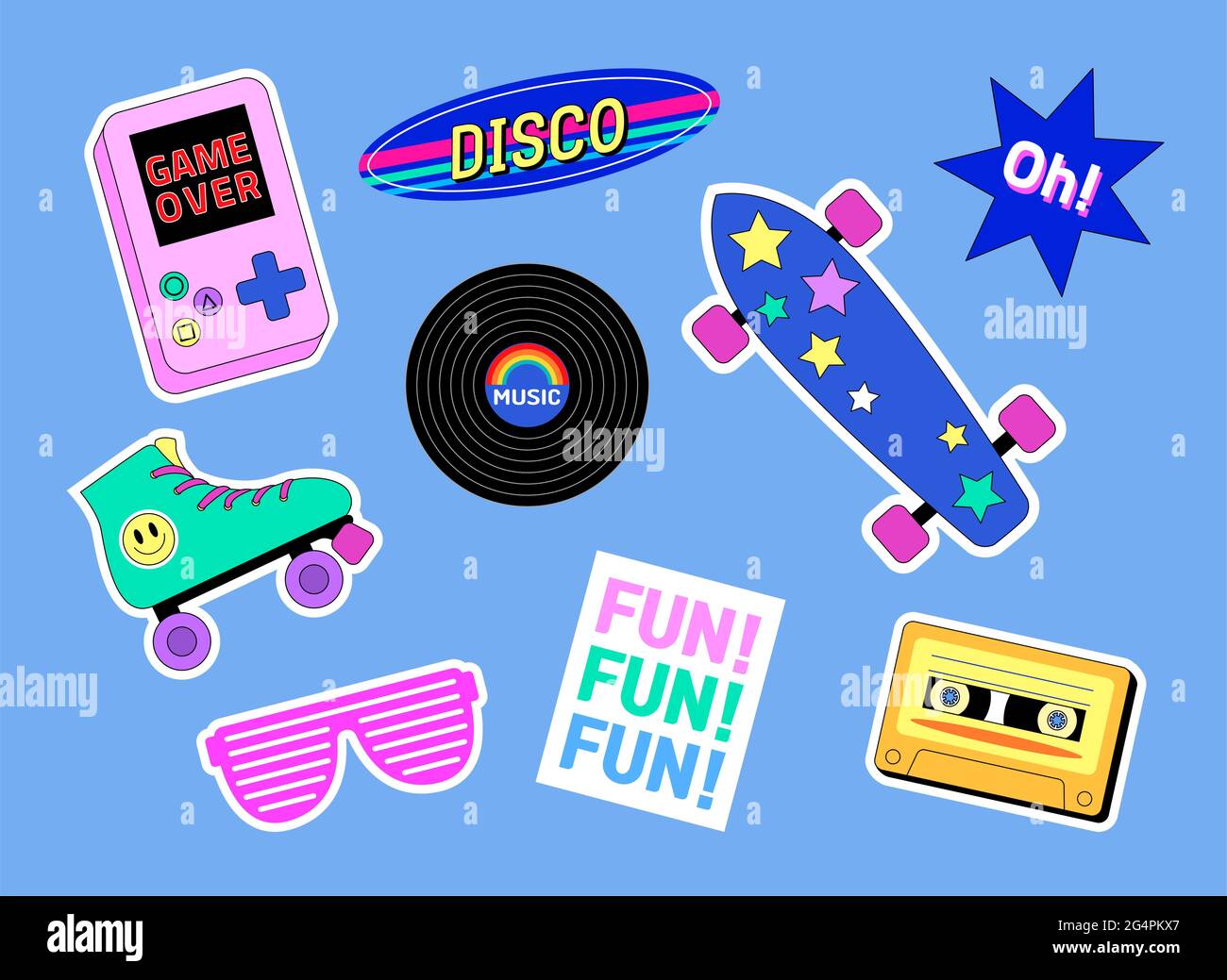 hip, fashionable retro colorful sticker set Stock Photo - Alamy