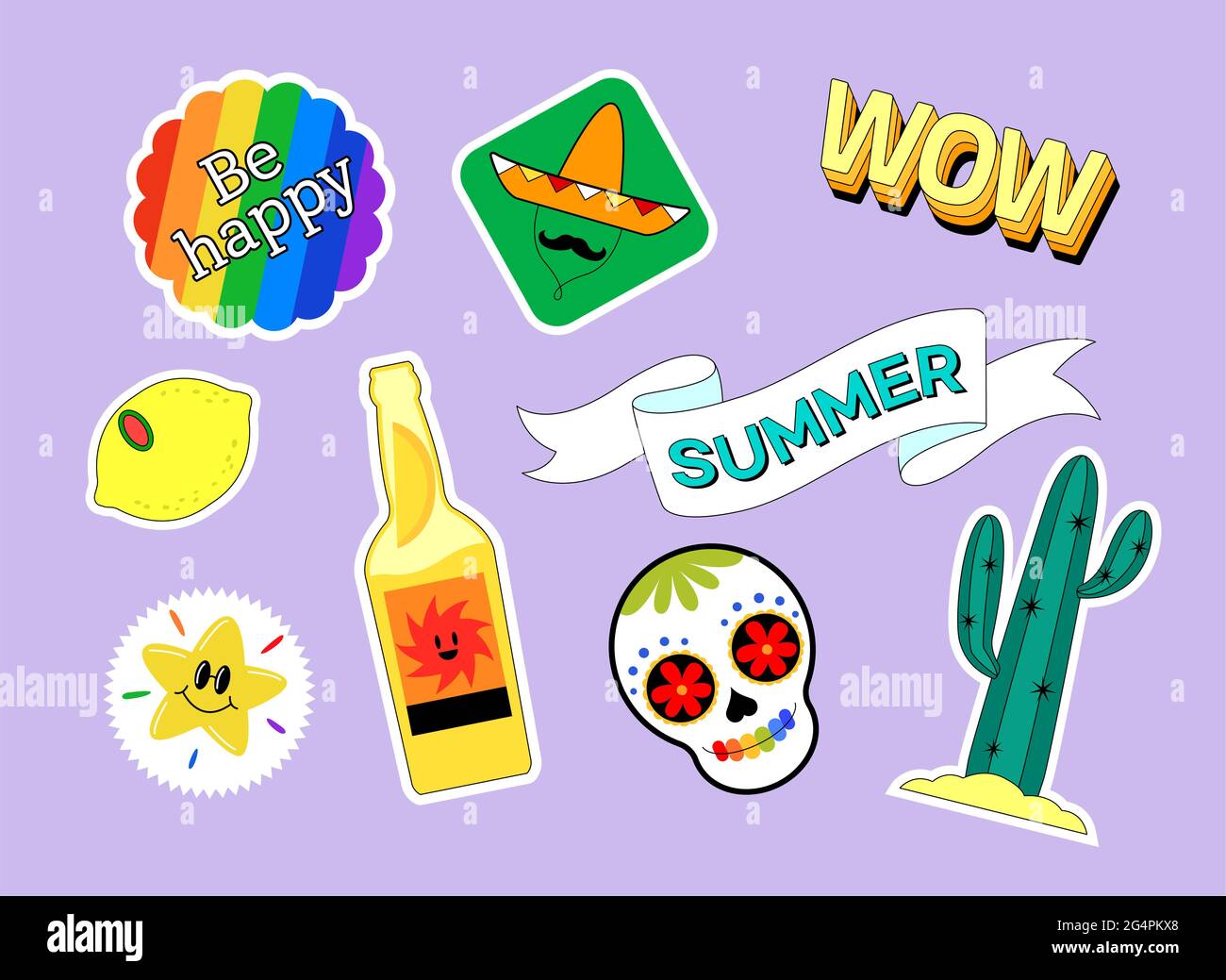 hip, fashionable retro colorful sticker set Stock Photo - Alamy