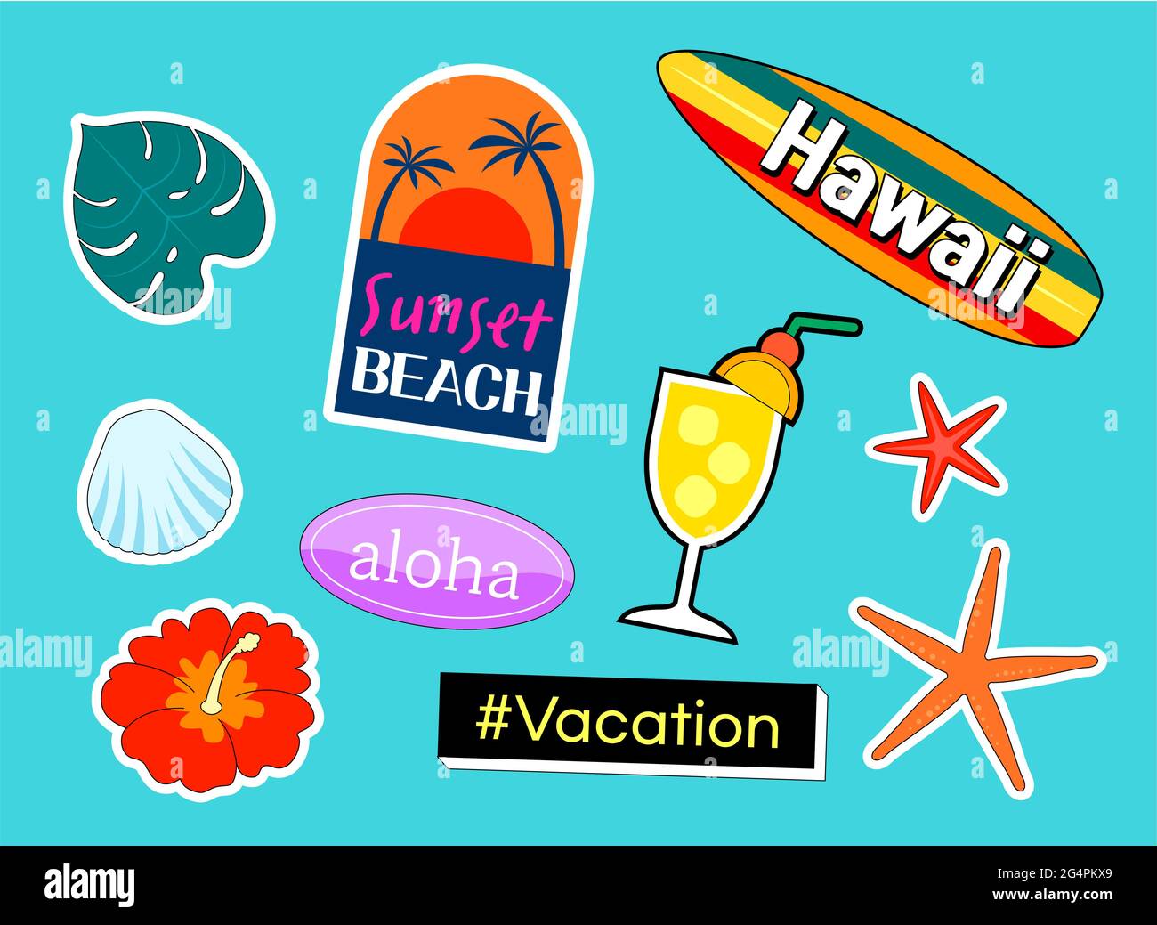 hip, fashionable retro colorful sticker set Stock Photo - Alamy