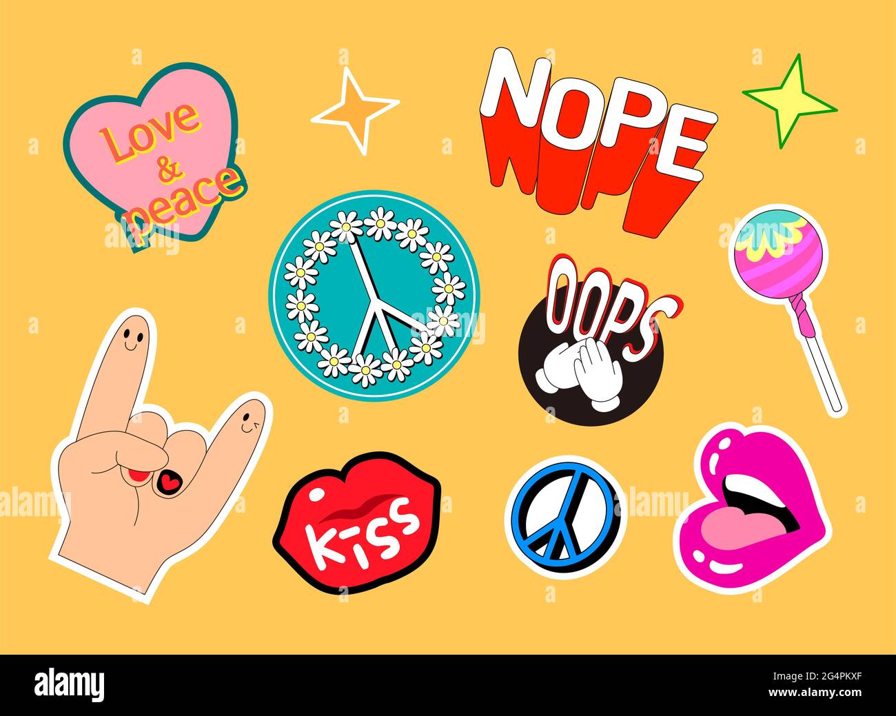 hip, fashionable retro colorful sticker set Stock Photo - Alamy