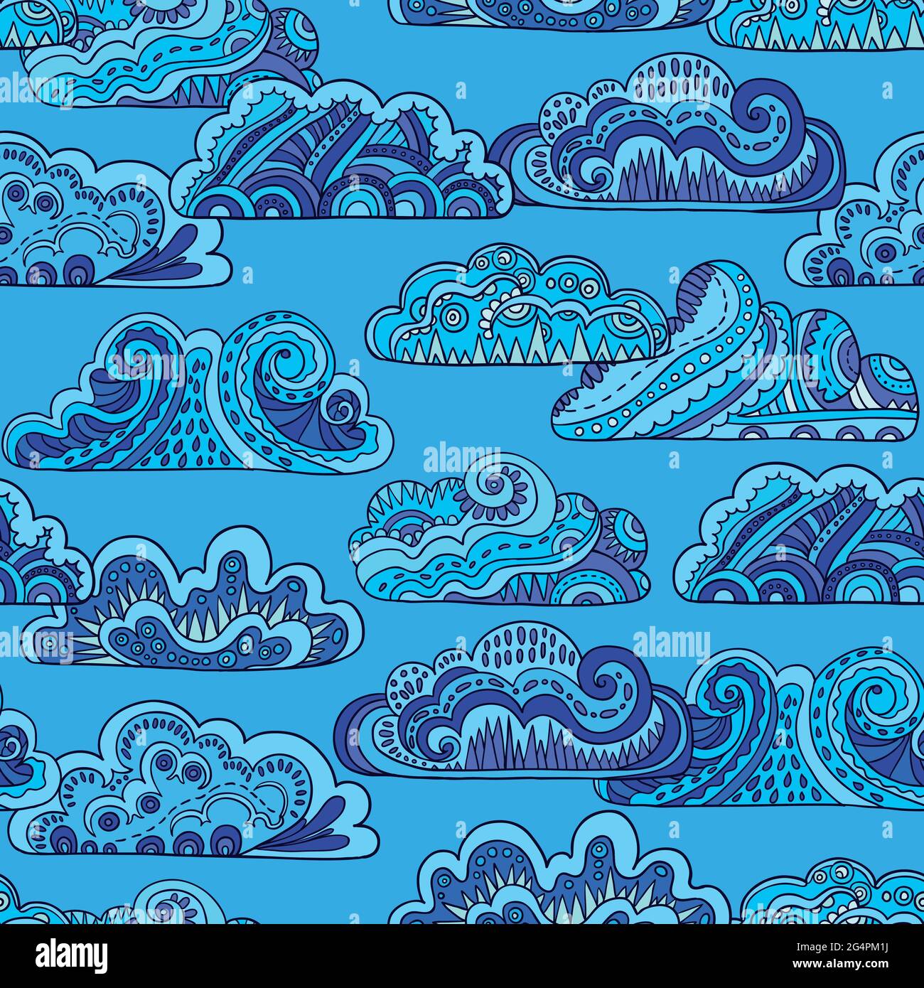 Seamless pattern with doodle ornate mandala clouds. Hand drawn vector ...