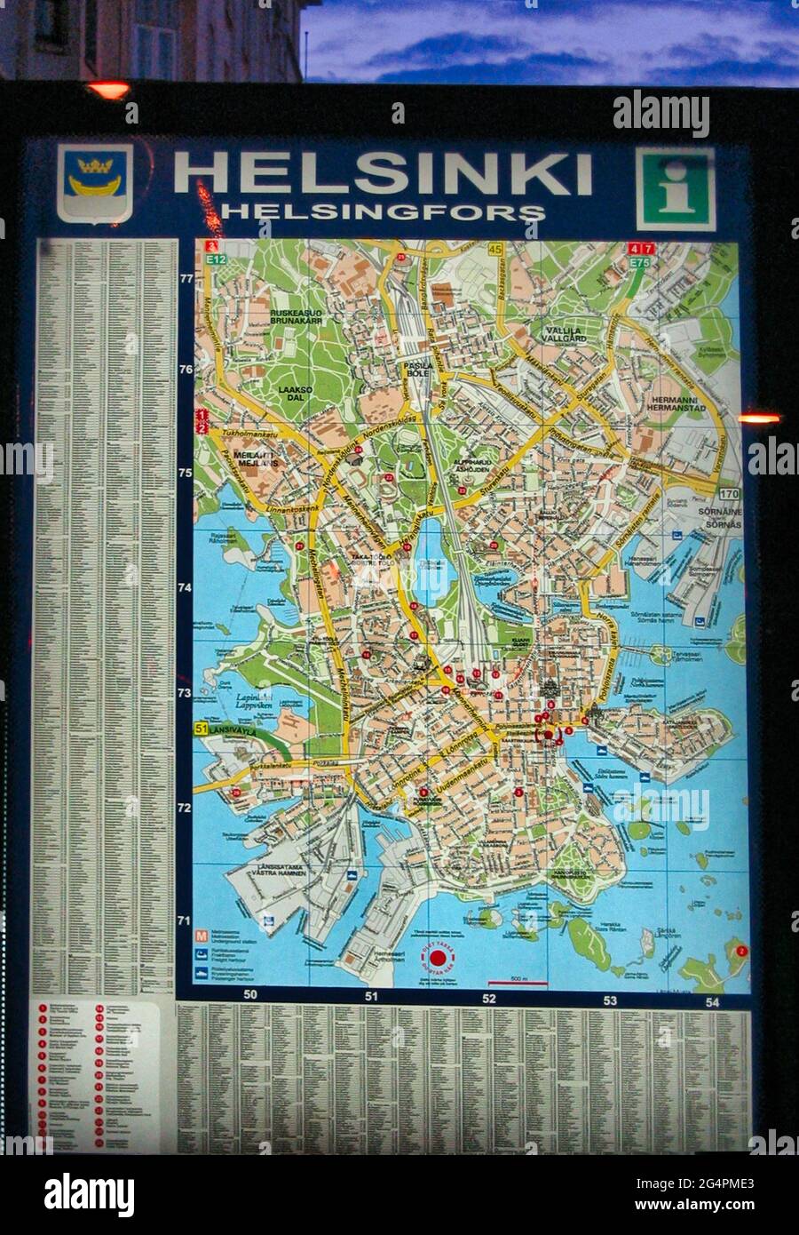 Street map of Helsinki, Finland on a street corner at night Stock Photo ...