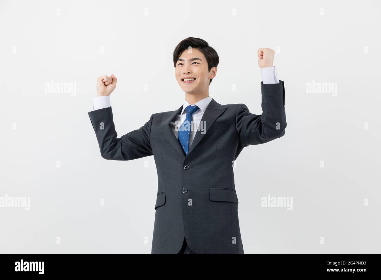 smiling young Asian handsome employee man, achieved, success concept ...