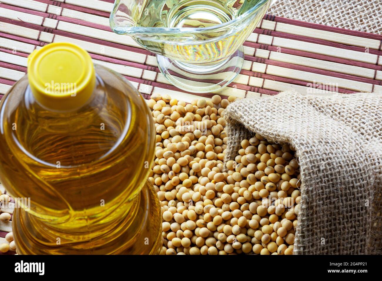 soybeans in a jute bag in a composition with soybean oil - 2021 soybean ...