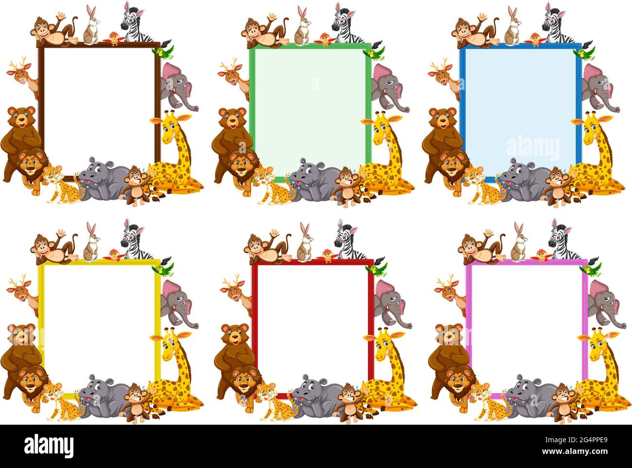 Set of blank banner in different color with wild animals isolated ...