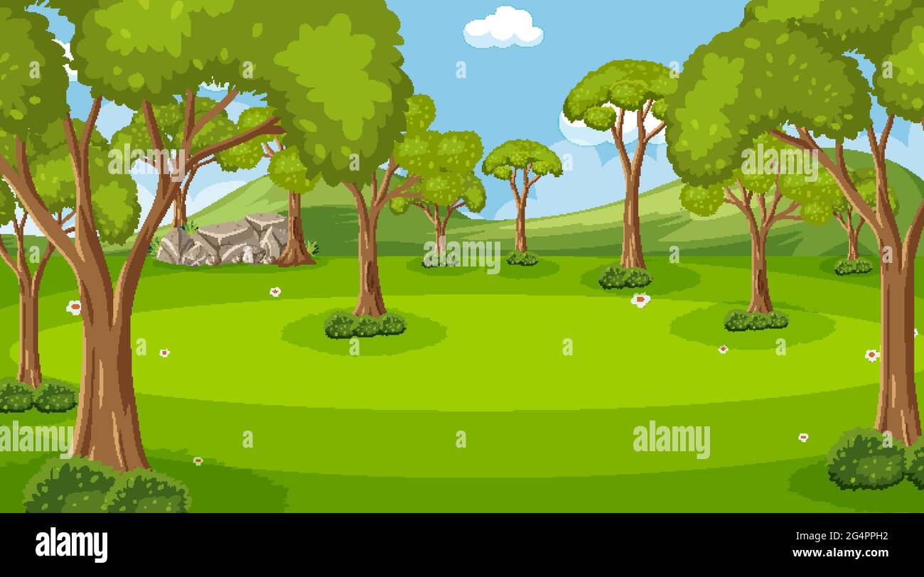 Empty nature park scene with many trees illustration Stock Vector Image ...