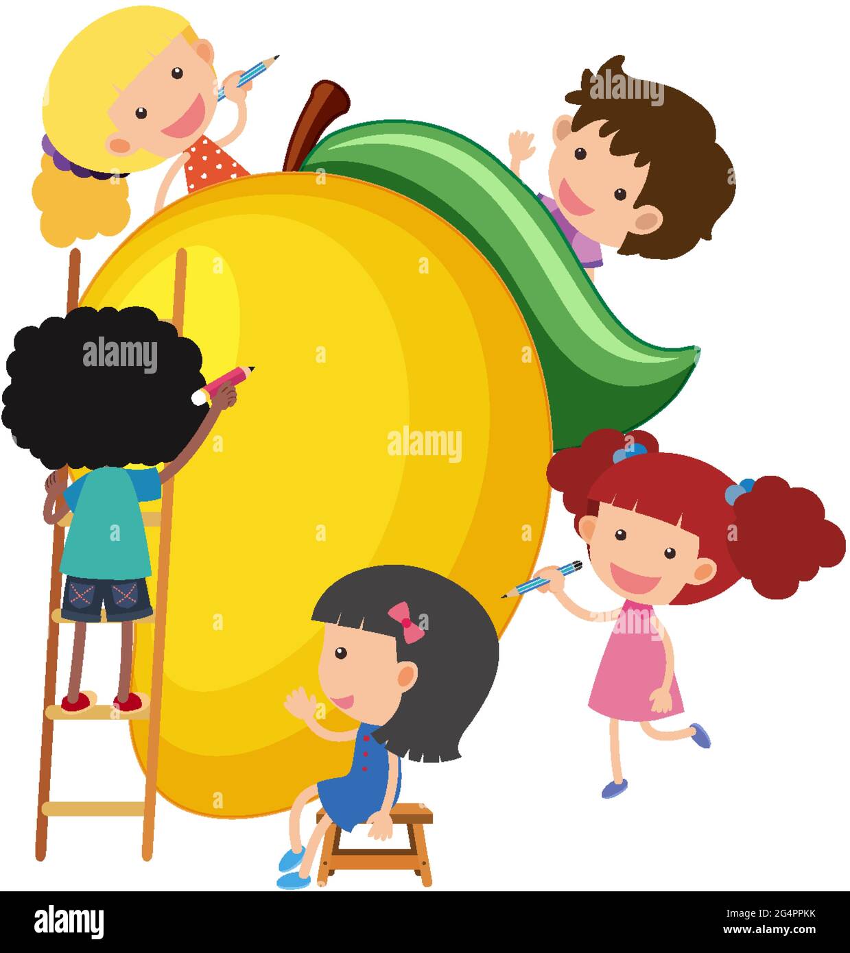 Big mango with many kids cartoon character illustration Stock Vector ...
