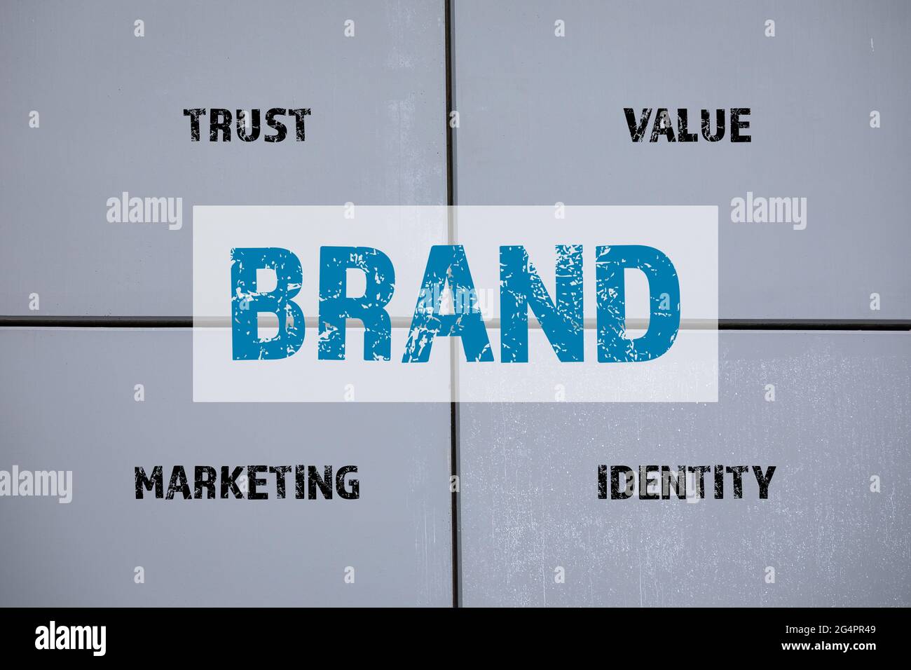 BRAND. Trust, Value, Marketing and Identity concept. Concrete wall ...