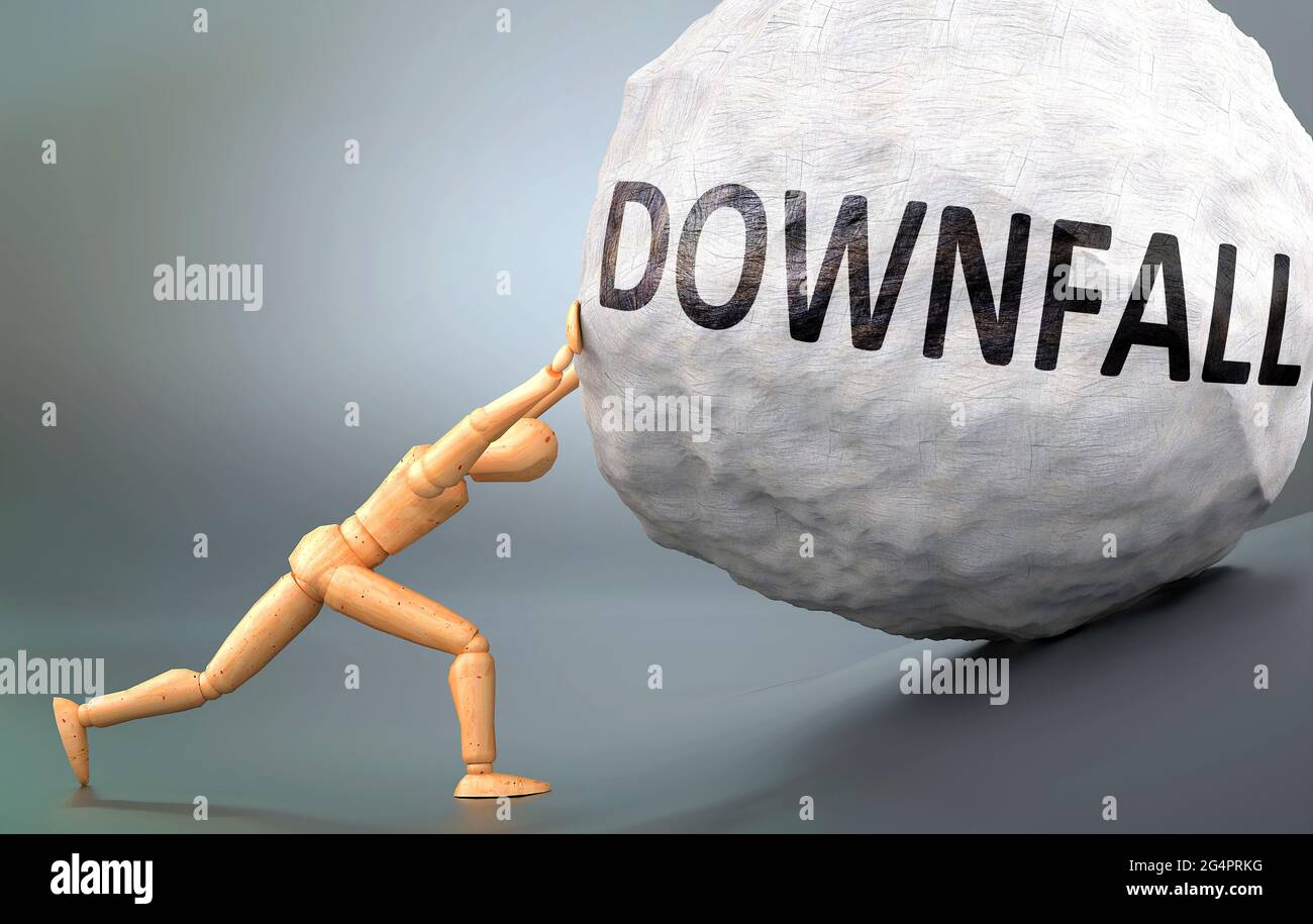 Downfall and painful human condition, pictured as a wooden human figure ...
