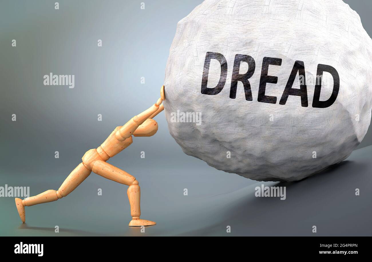 Dread and painful human condition, pictured as a wooden human figure ...