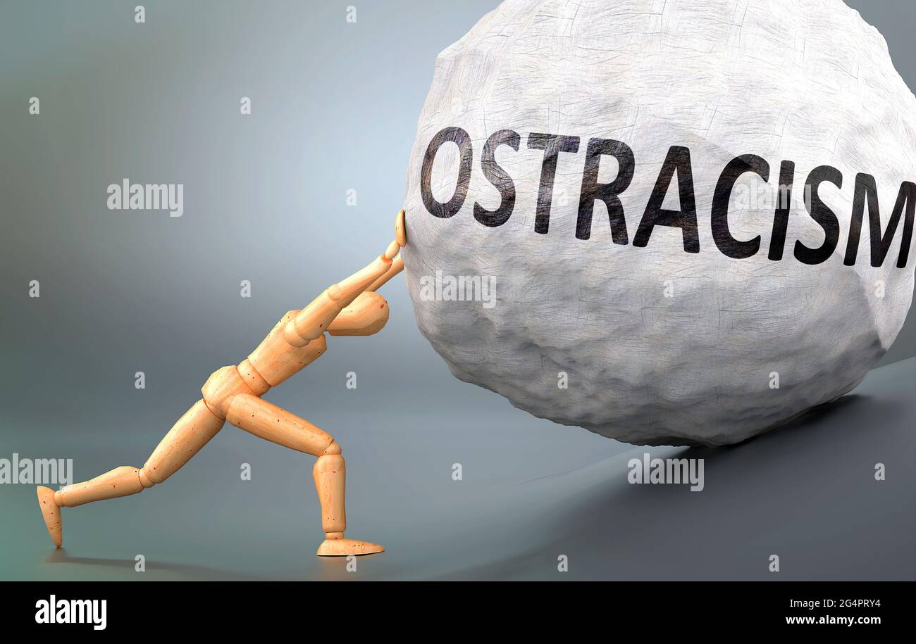 Ostracism and painful human condition, pictured as a wooden human ...
