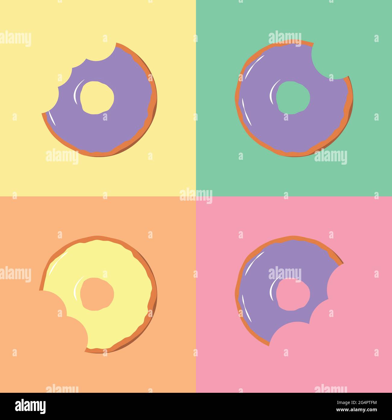 Bite-mouth donut in four stages on an isolated background. vector ...