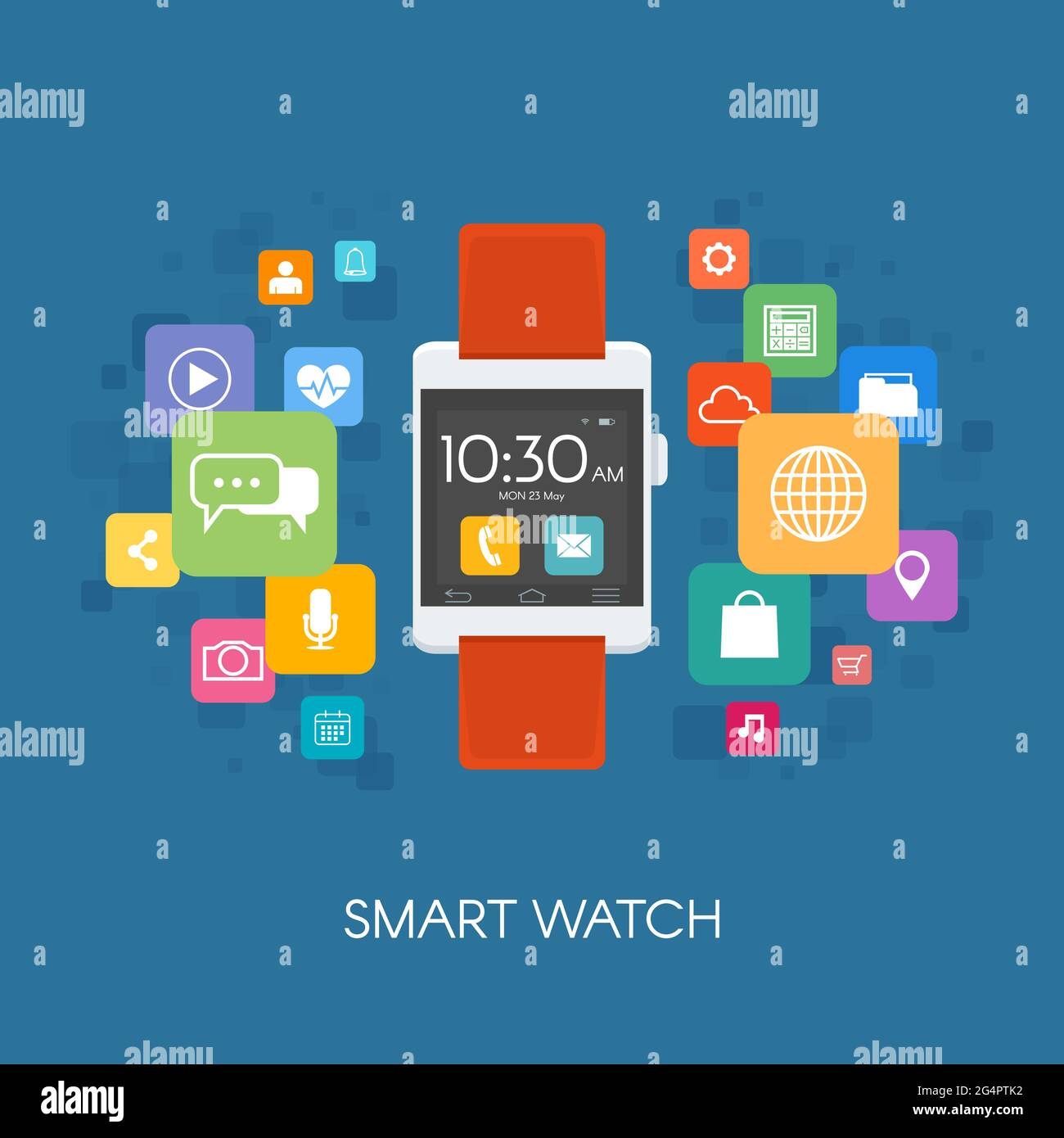 Watch with application icons.. Vector illustration in flat style Stock ...