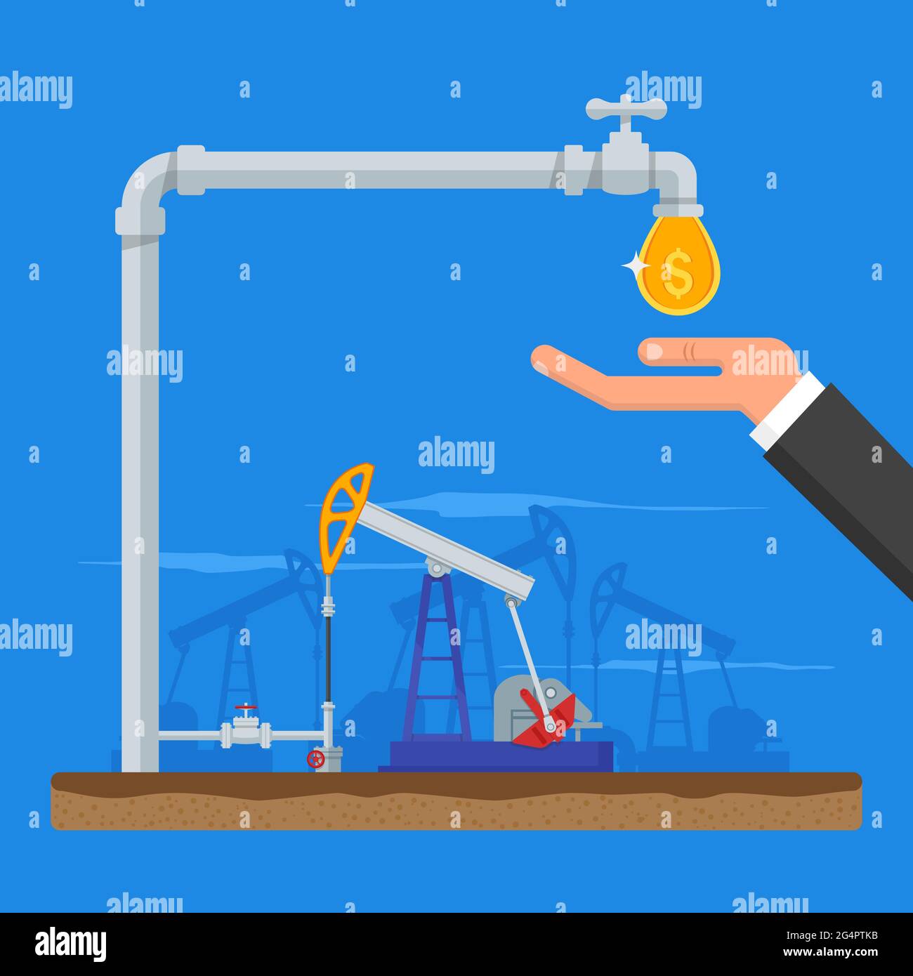 Transform oil to money concept. Get cash from pipe. Fuel pumps. Vector ...