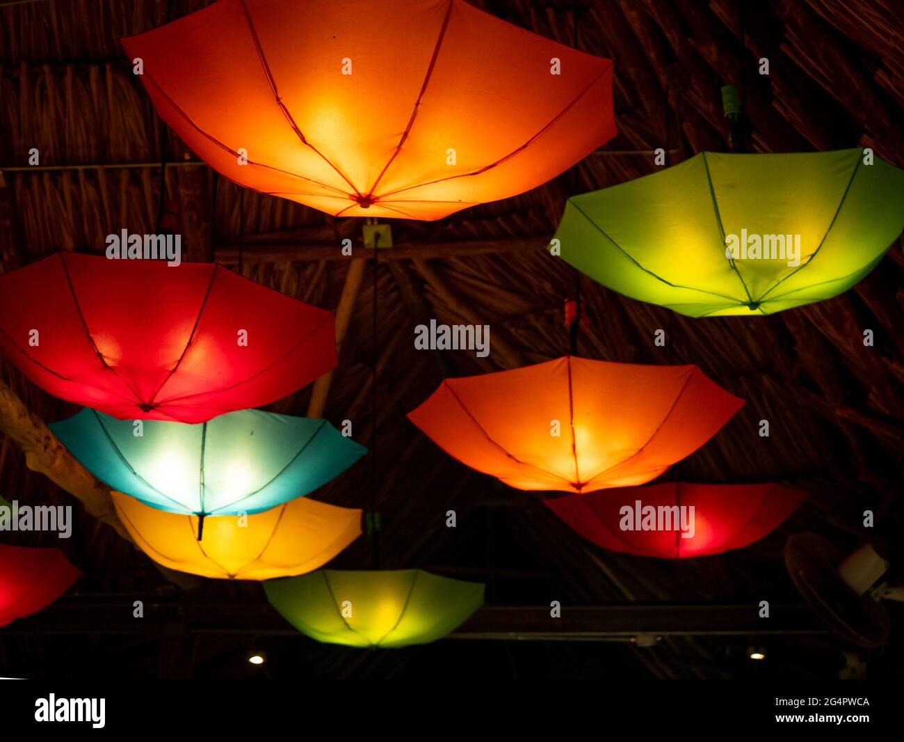 Colorful Umbrellas Placed on the Ceiling as Decoration in Palomino, La ...