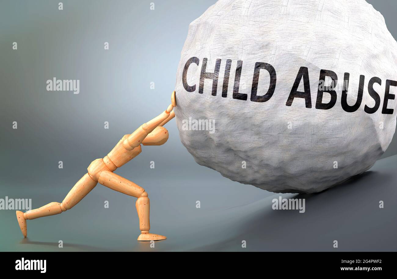 Child abuse and painful human condition, pictured as a wooden human ...
