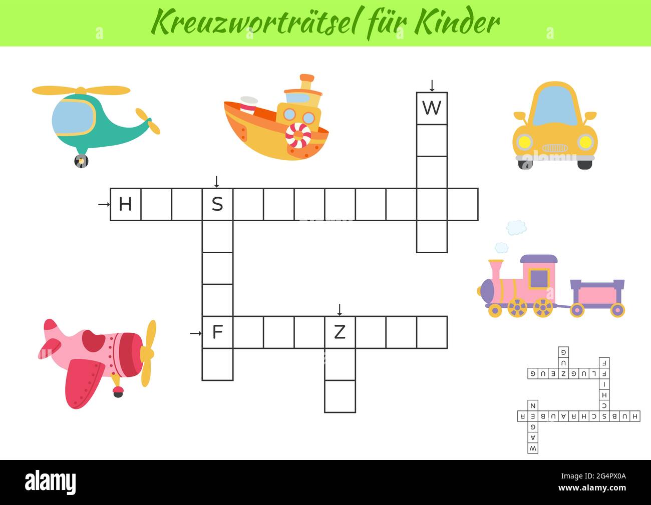 Crossword for kids in German with pictures of transport. Educational ...