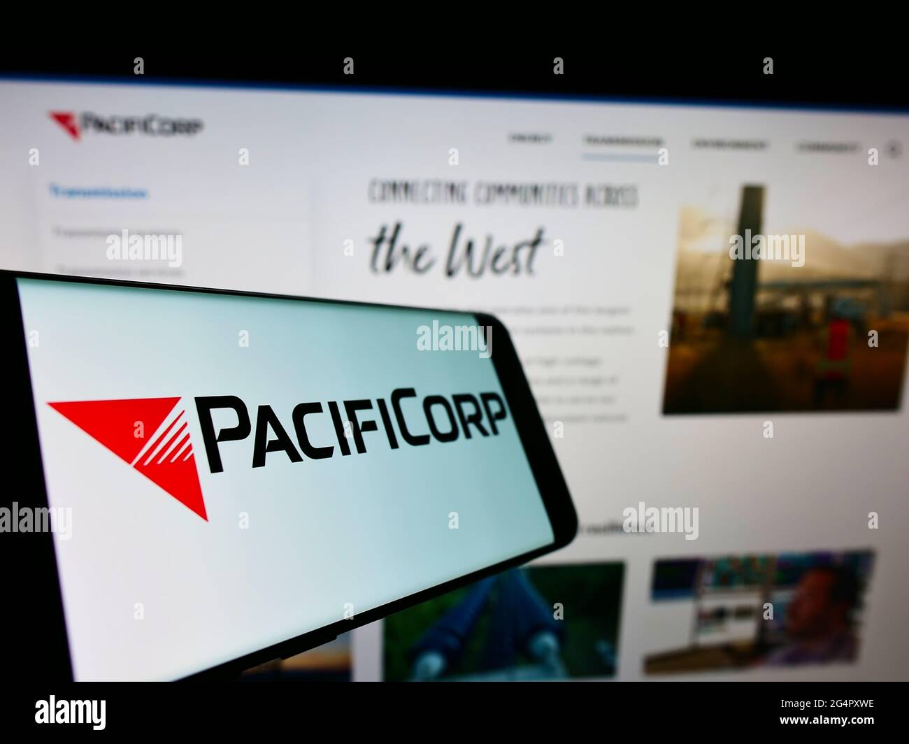 Smartphone with logo of US electric power company PacifiCorp on screen ...