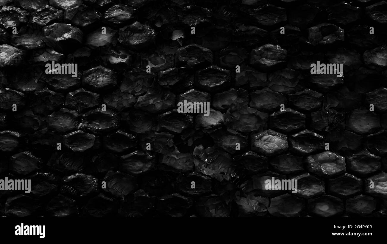 Black rock hexagonal texture. Abstract of stone layers. Nature ...
