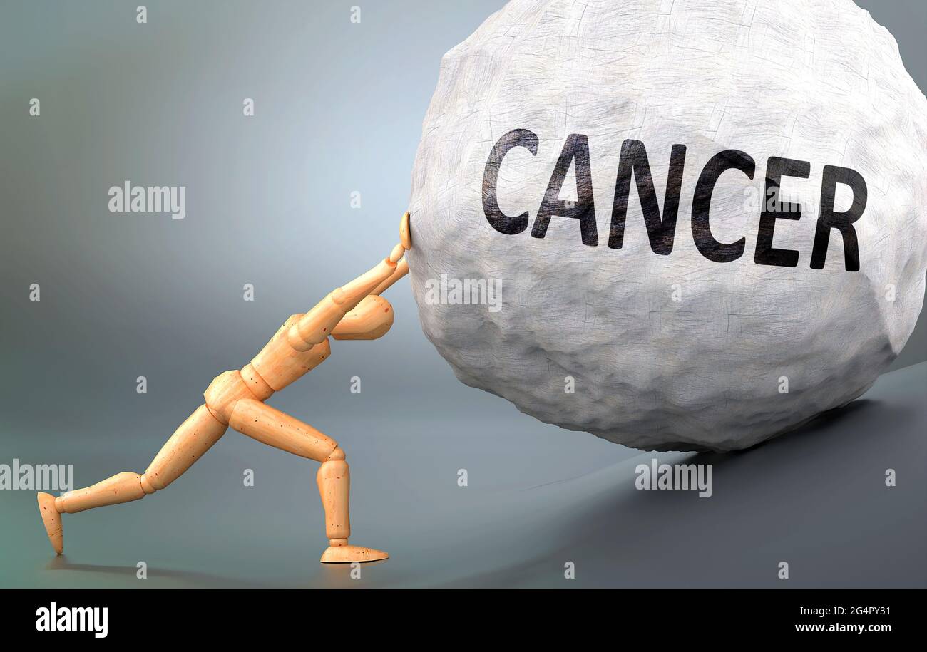Cancer and painful human condition, pictured as a wooden human figure ...