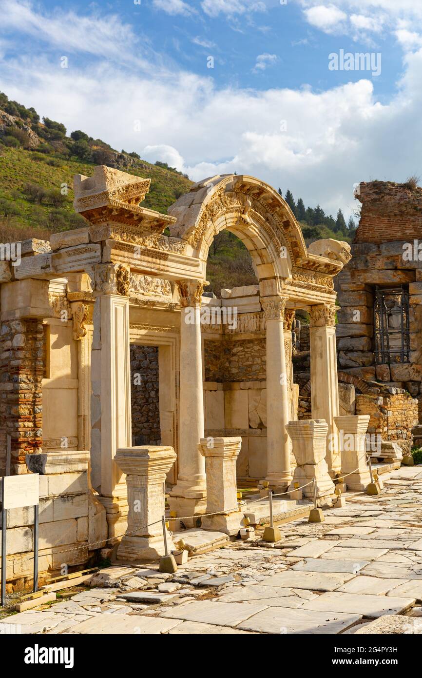 Temple of Hadrian. Roman building ruins in Ephesus. Turkey Stock Photo ...