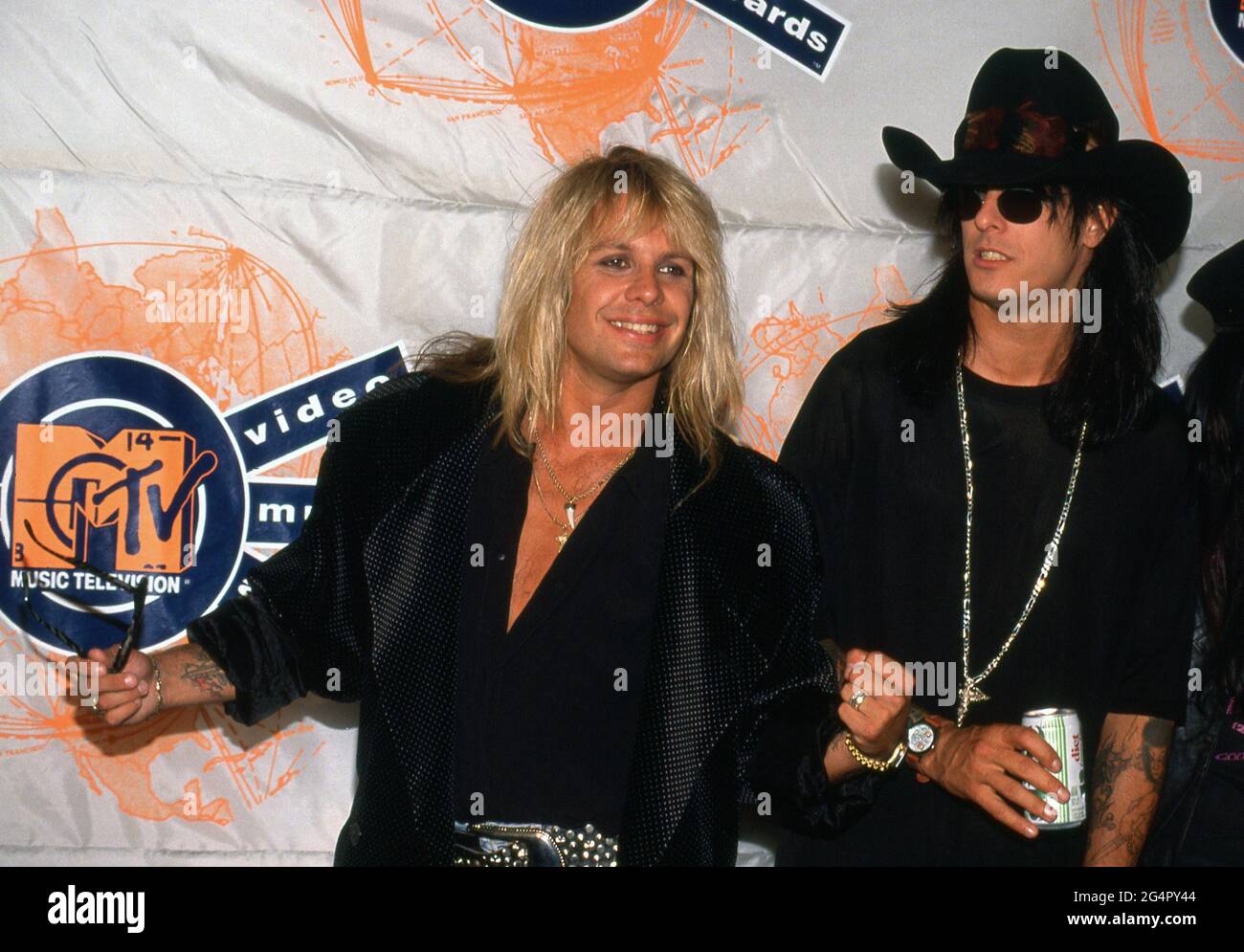 Vince Neil and Nikki Sixx during 1990 MTV Video Music Awards at ...