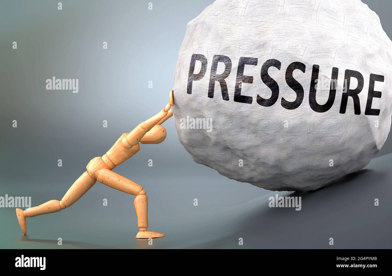Pressure and painful human condition, pictured as a wooden human figure ...