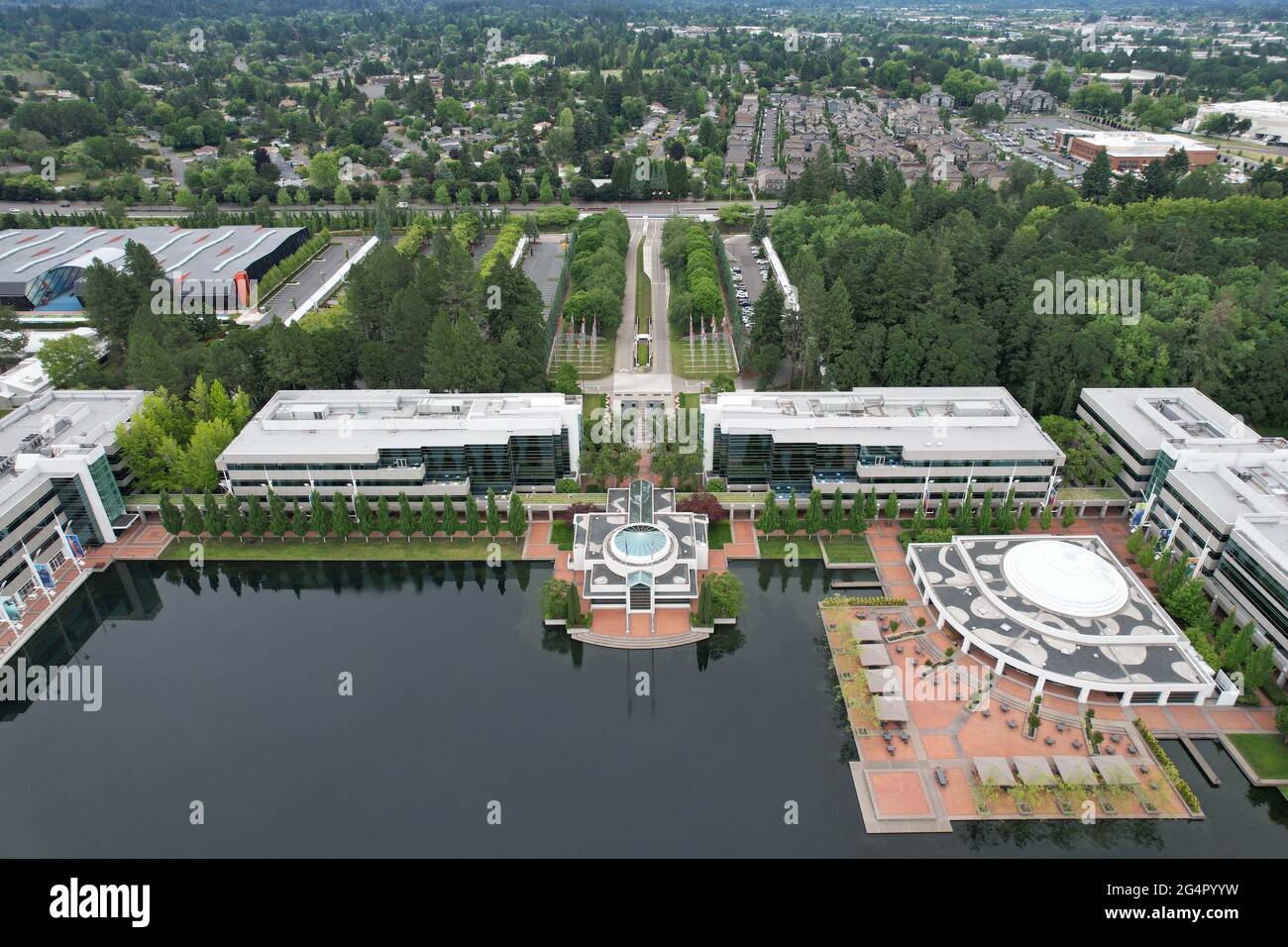 An aerial view of the Nike World Headquarters, Tuesday, June 22, 2021 ...