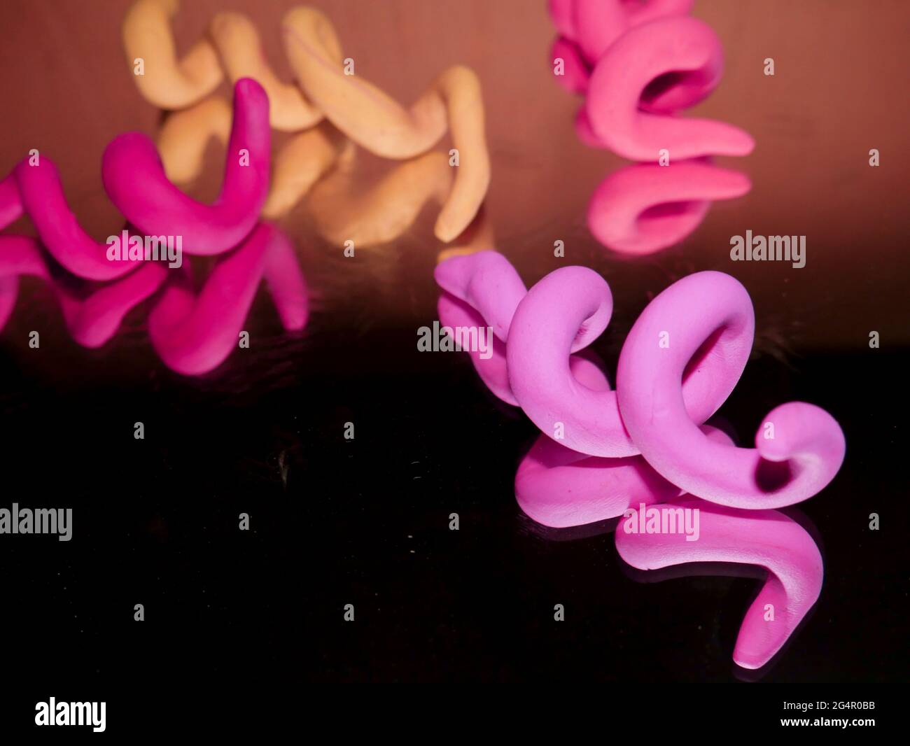 Warms made with clay art presented with glass image reflection Stock ...