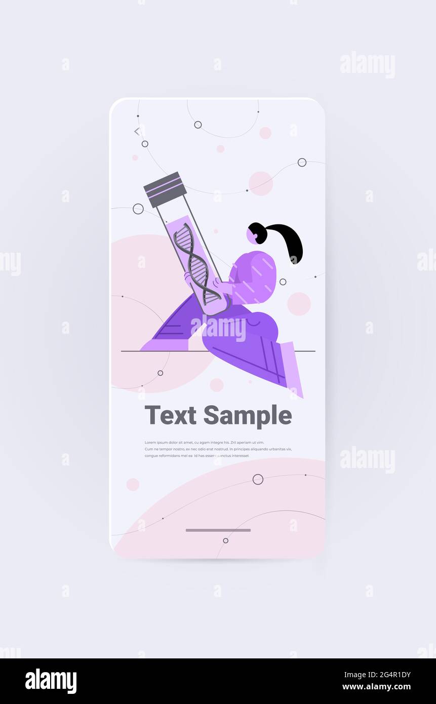 woman scientist analyzing DNA structurein flask researcher making ...