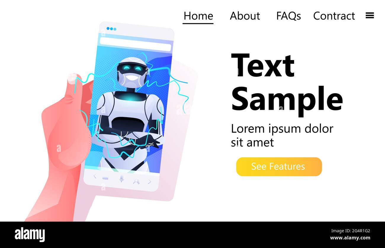human hand using smartphone with robot on smartphone screen modern ...