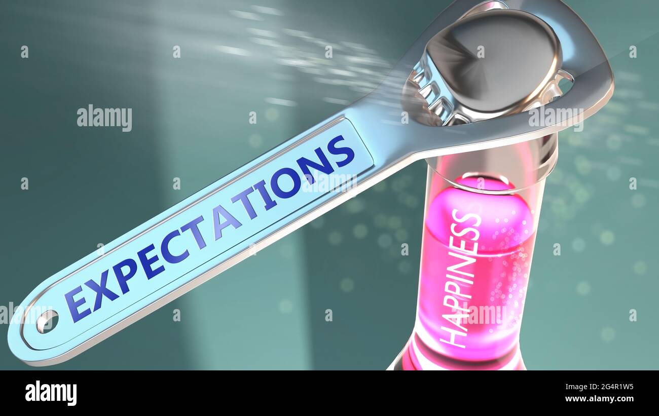 Expectations open the way for happiness - shown as a happy bottle ...