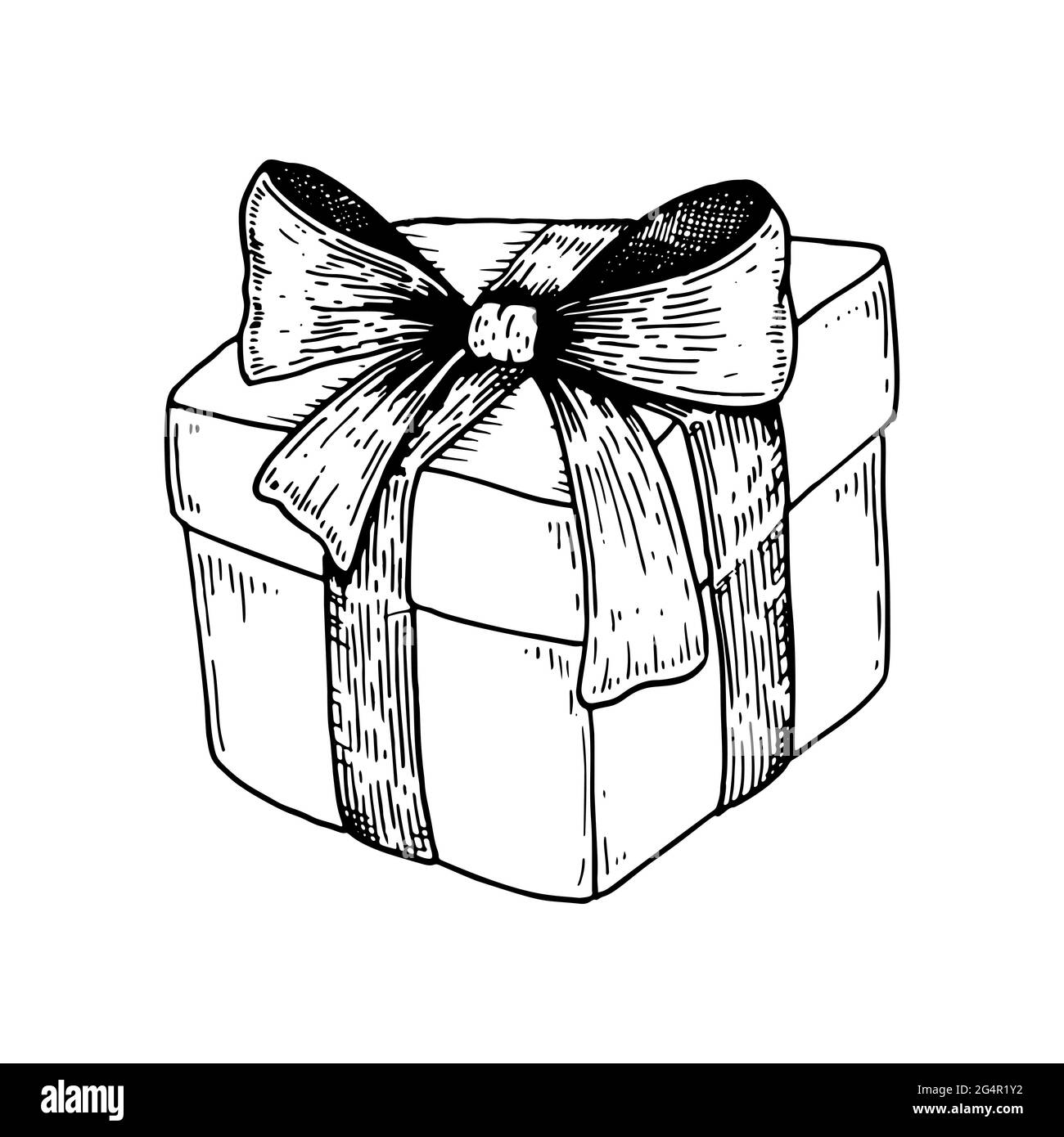 Hand drawn gift box with a bow isolated on white. Vector illustration ...