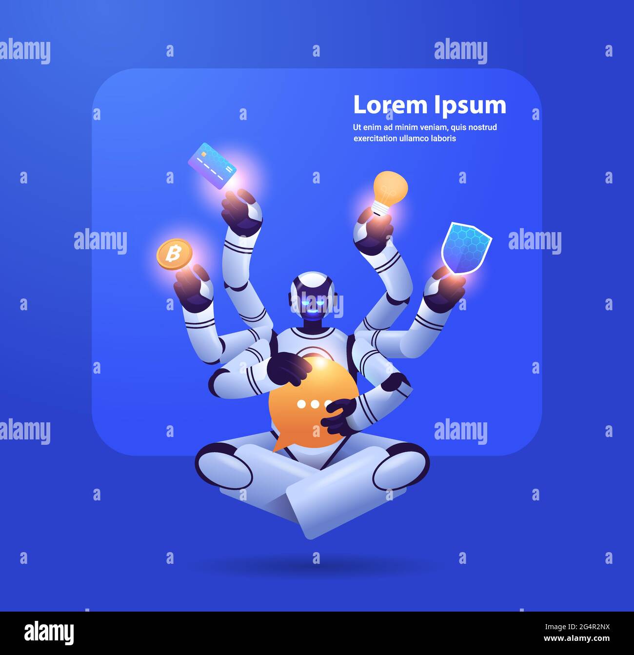 modern robot with many hands multitasking robotic character artificial ...