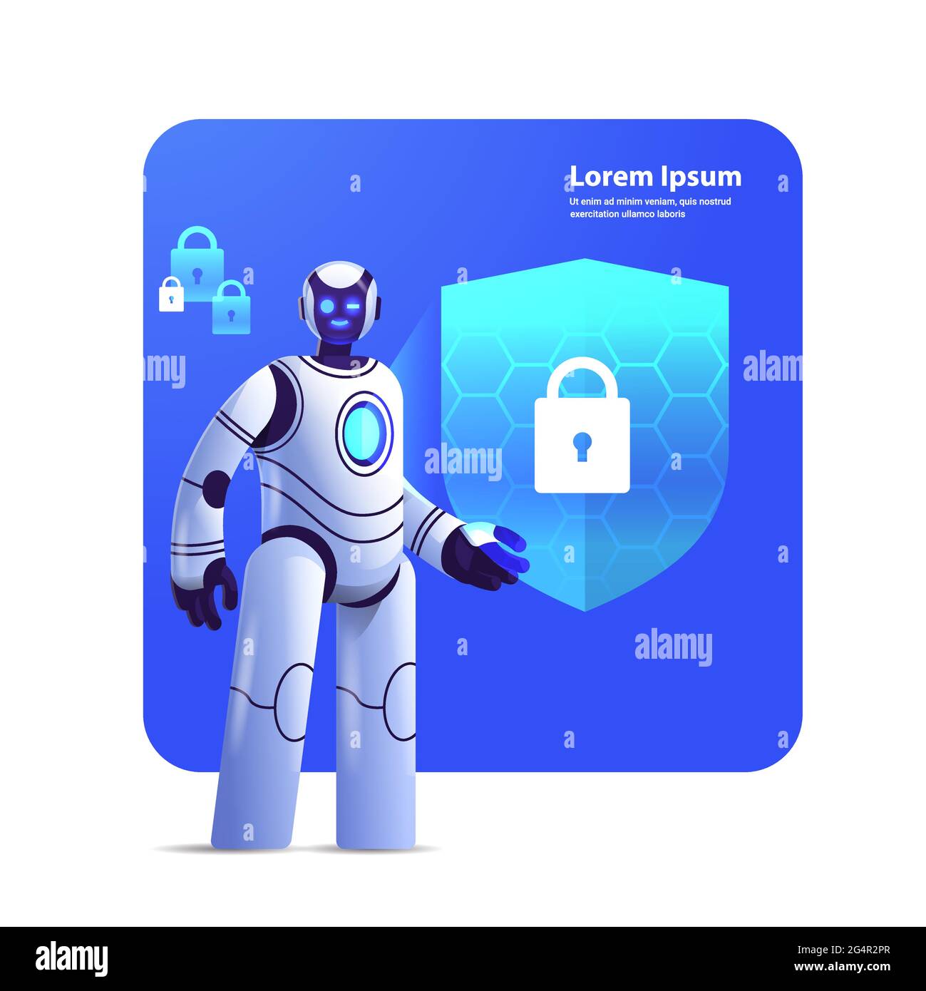 Modern Robot Cyborg With Protection Shield Cyber Security Data Protection Artificial