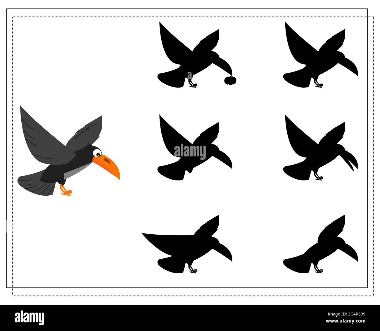 game for kids find the right shadow of a flying crow, Halloween. vector ...
