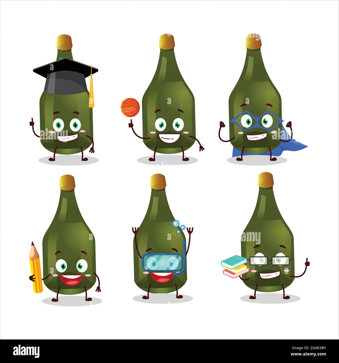 School student of champagne cartoon character with various expressions ...